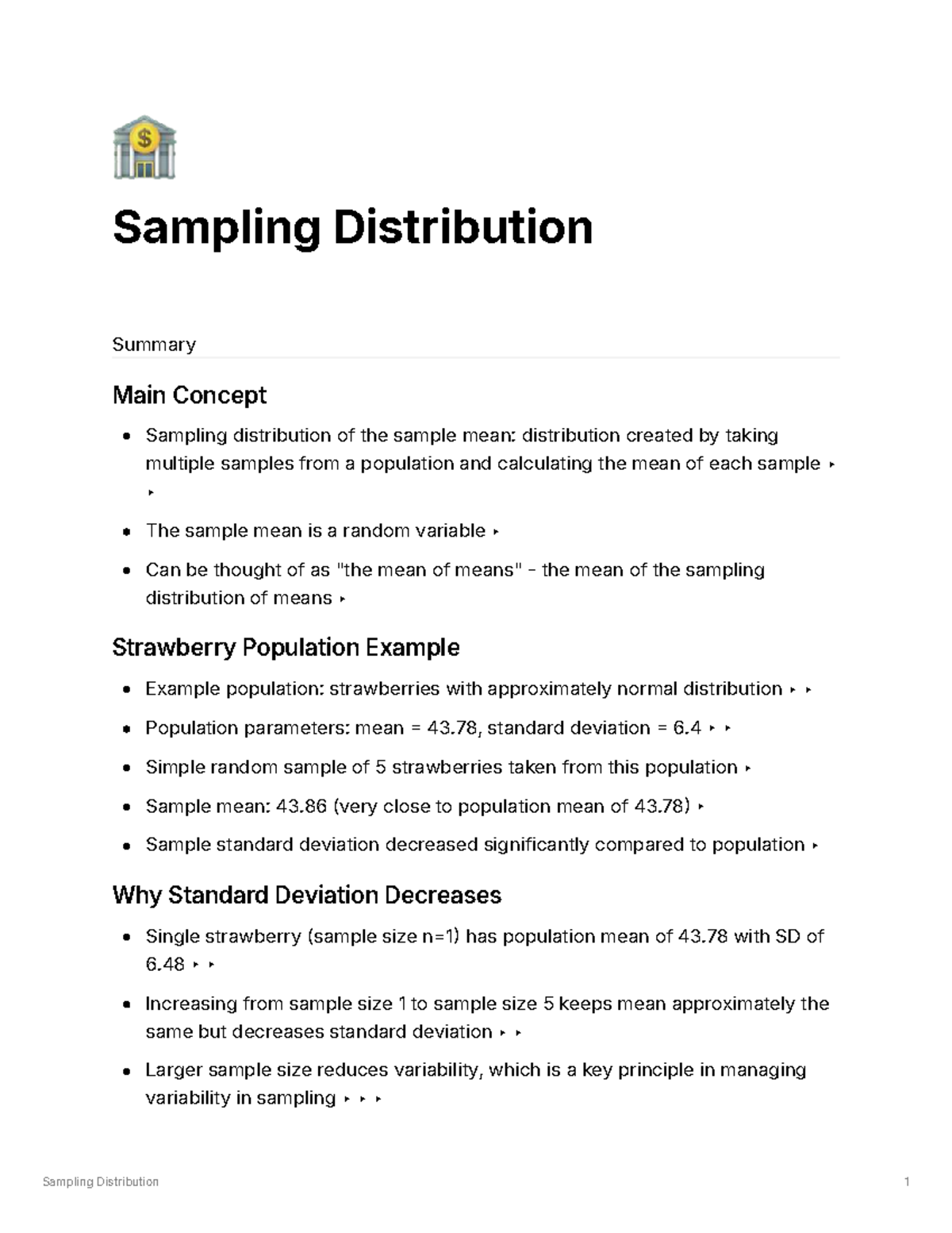 Sampling Distribution Summary: Key Concepts and Examples - Studocu