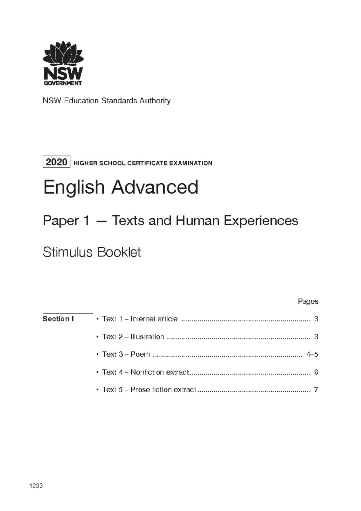 2020 HSC English Advanced Paper 1: Texts & Human Experiences Stimulus ...
