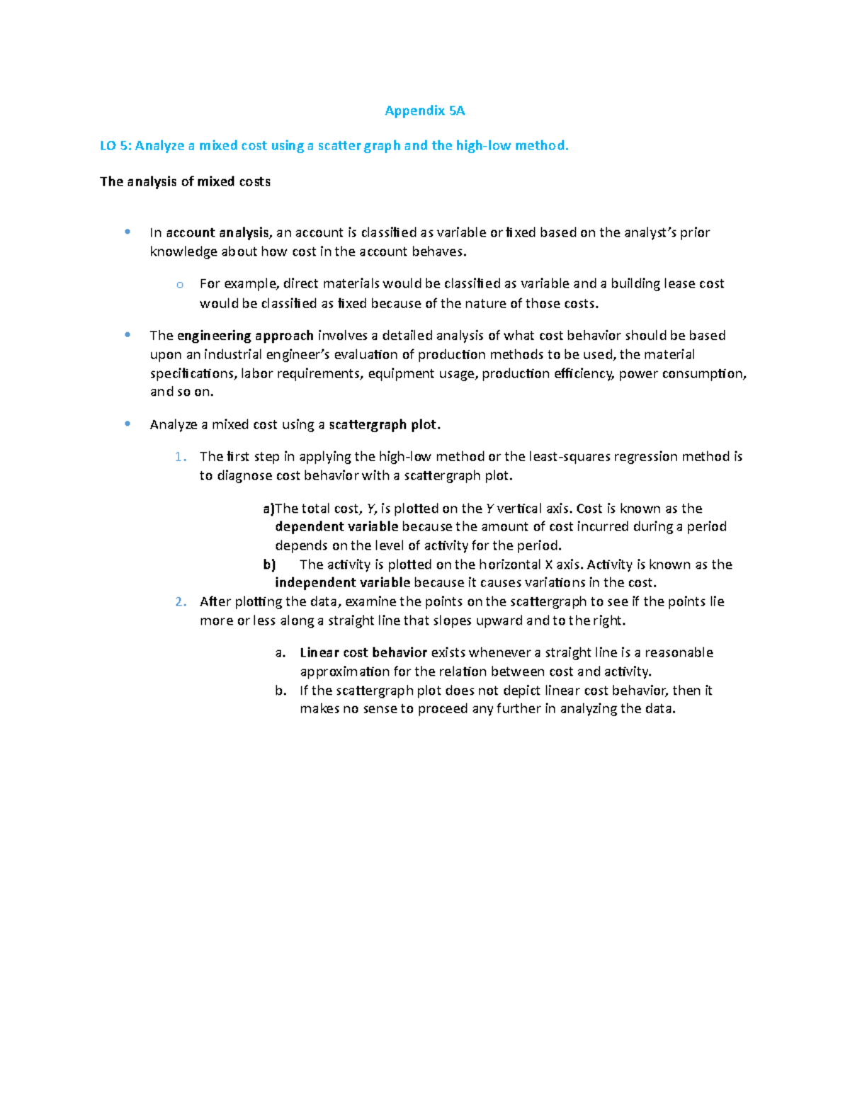 Chapter 5A Mixed Cost Analysis: Scatter Graph & High-Low Method - Studocu
