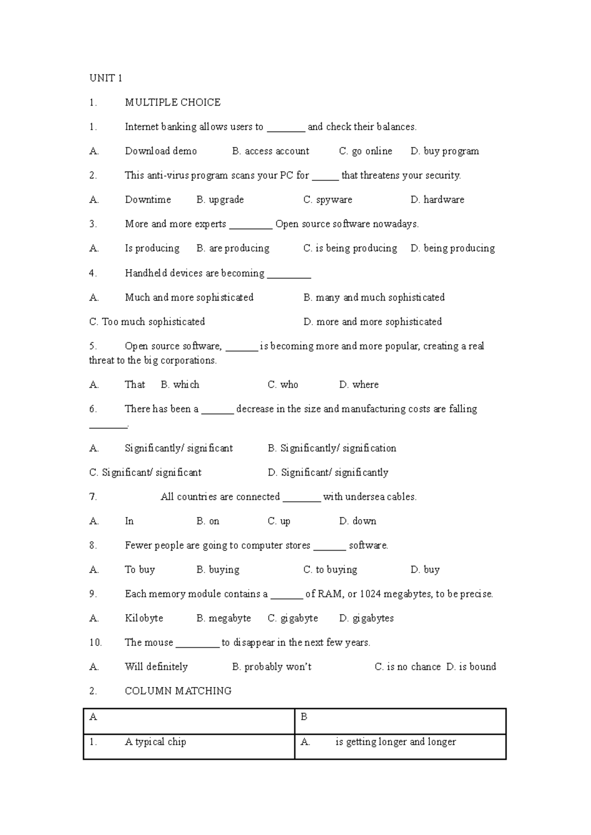 UNIT 1 MULTIPLE CHOICE: Internet Banking and Technology Trends - Studocu