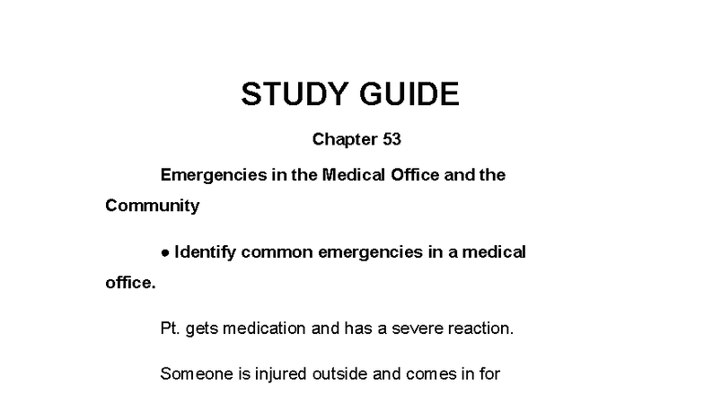 Chapter 53 Study Guide: Emergencies in Medical Office & Community - Studocu