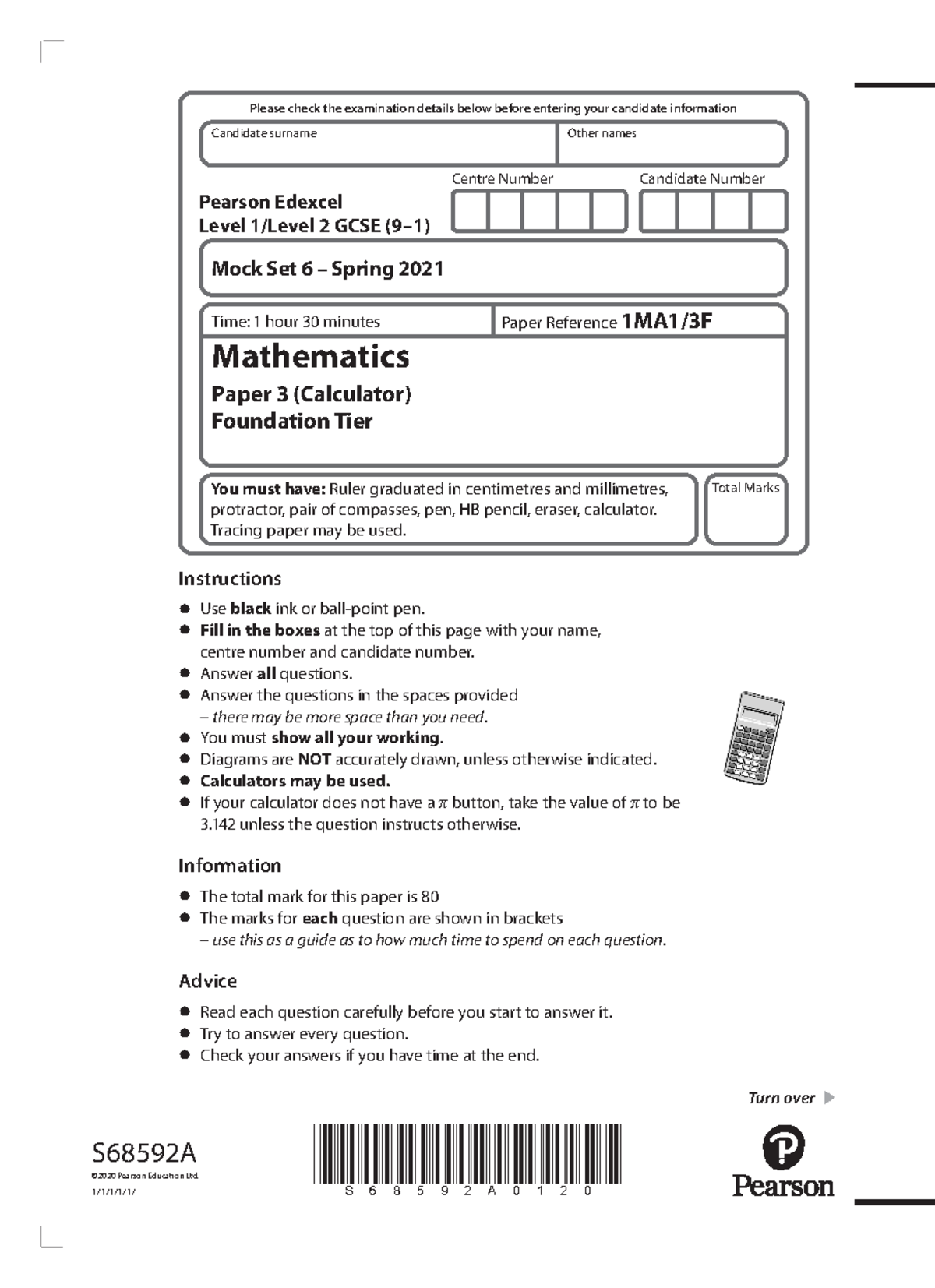 716098096 1MA1 3F Mock Paper Set 6 - Spring 2021 Exam Questions - Studocu