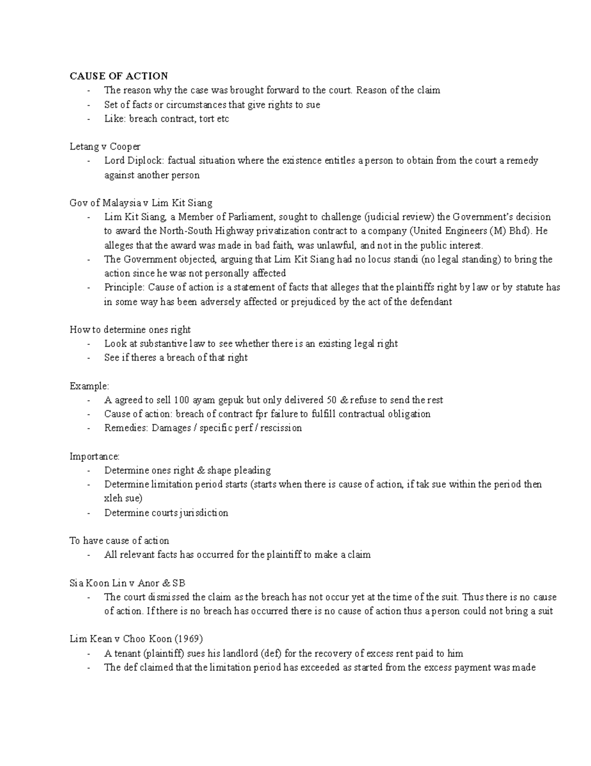 Civil Law Notes: Causes of Action and Limitations (Midterm) - Studocu