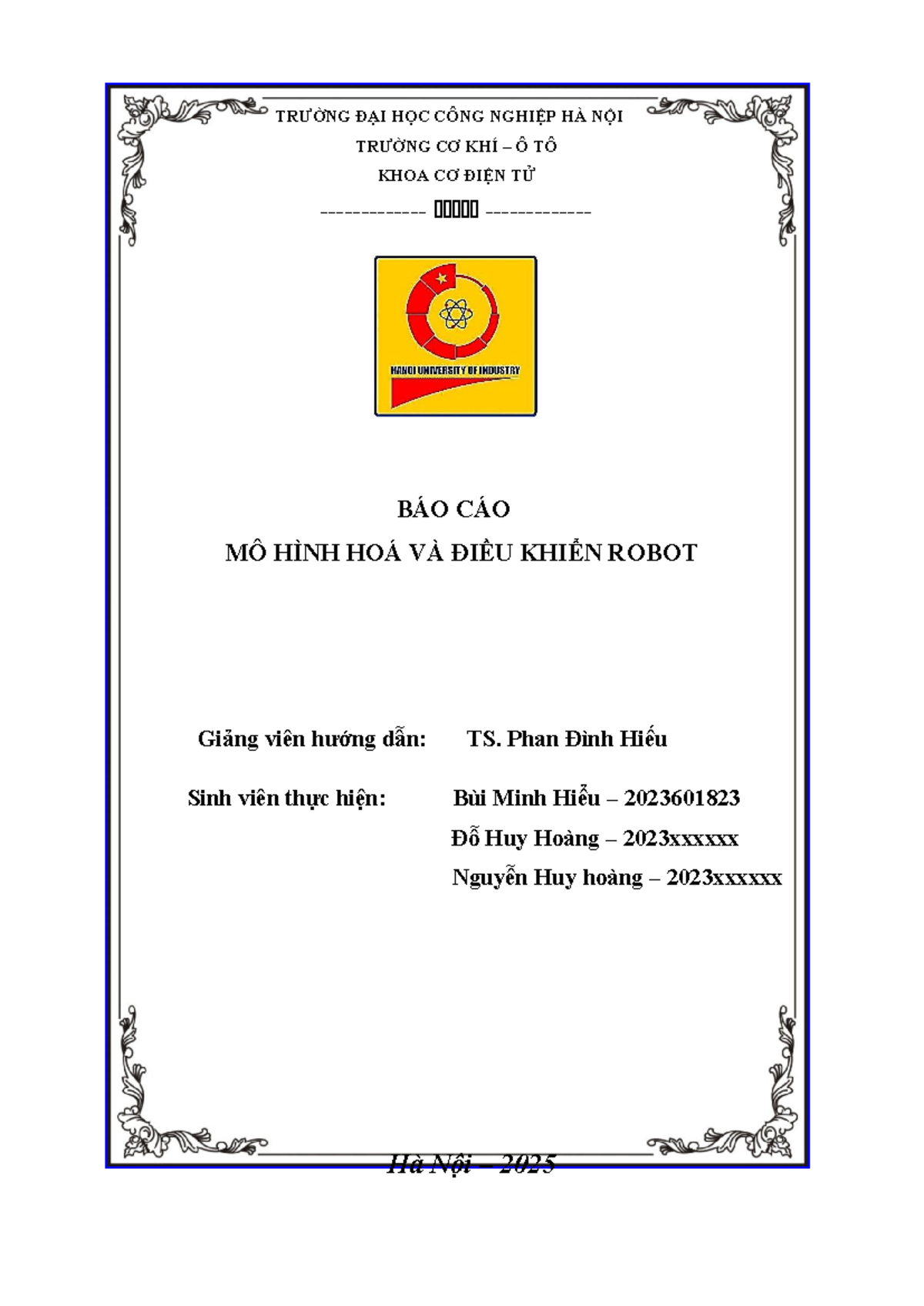 MHHĐK - Mô Hình Hóa và Điều Khiển Robot trong Công Nghiệp - Studocu