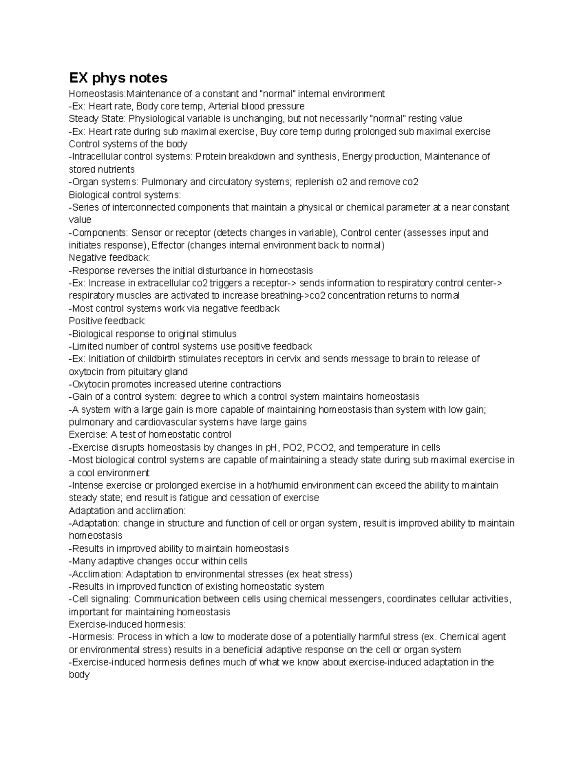 EX Phys Study Guide: Homeostasis, Metabolism, and Nervous System ...
