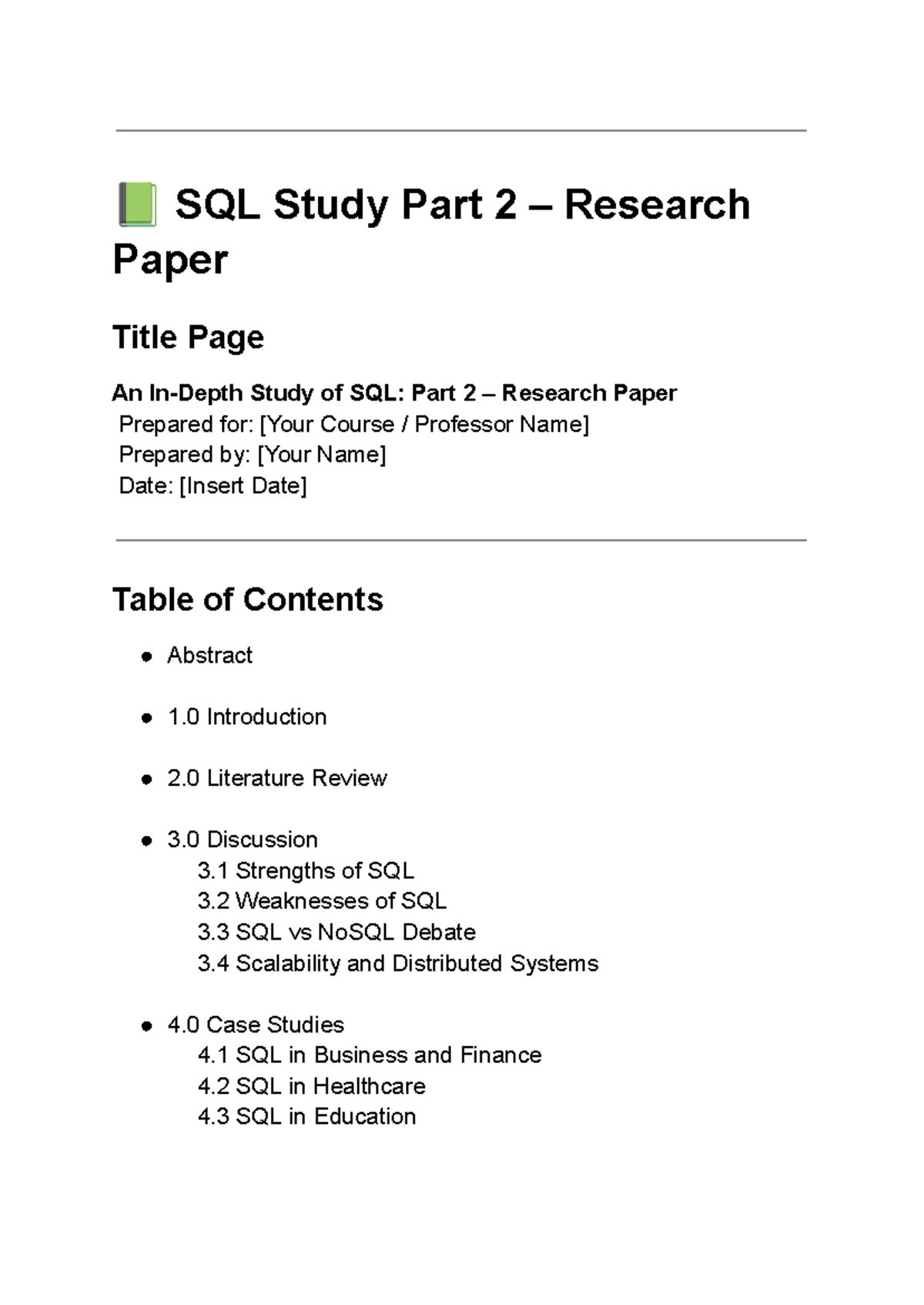 SQL Study Part 2: Research Paper on SQL's Evolution and Impact - Studocu