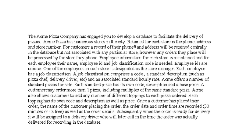 ACME 101 - Database Design for Pizza Delivery System - Studocu