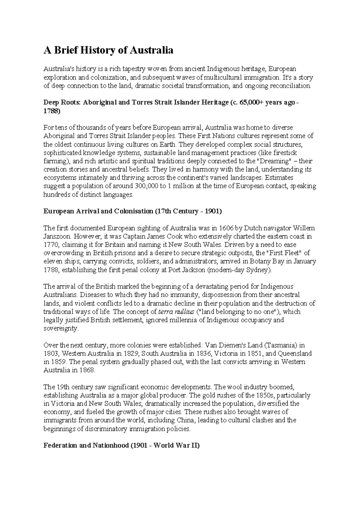 A Brief History of Australia: From Indigenous Heritage to Nationhood ...