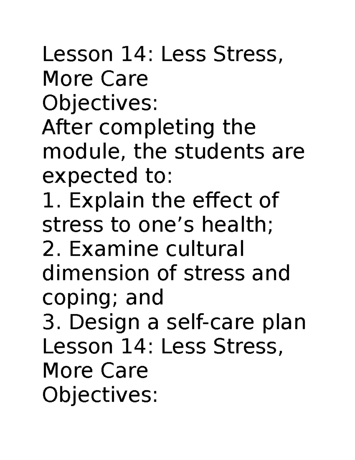 Less stress care more - to help somebody - Lesson 14: Less Stress, More ...