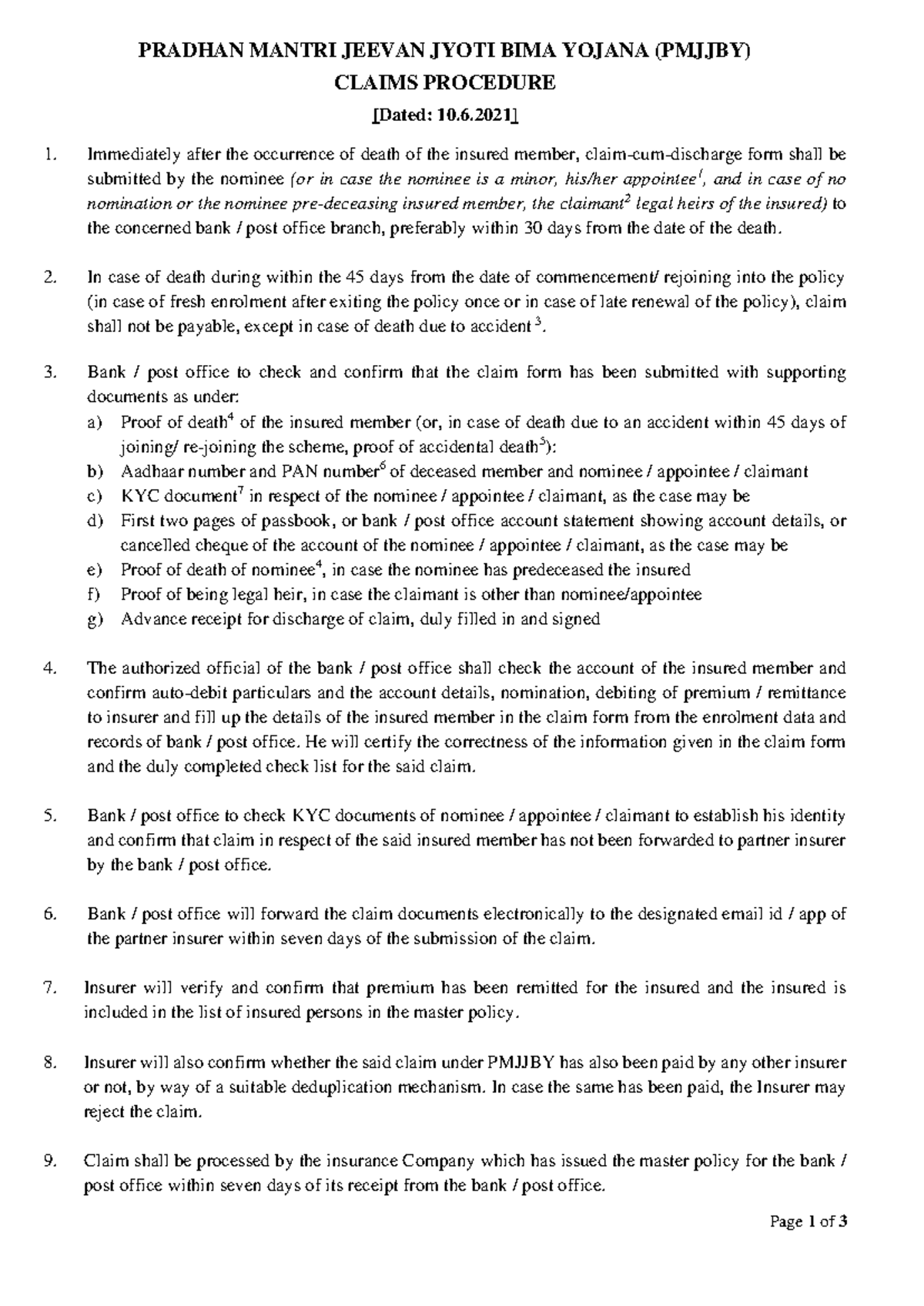 Revised Claim Procedure Pmjjby - Page 1 of 3 PRADHAN MANTRI JEEVAN ...