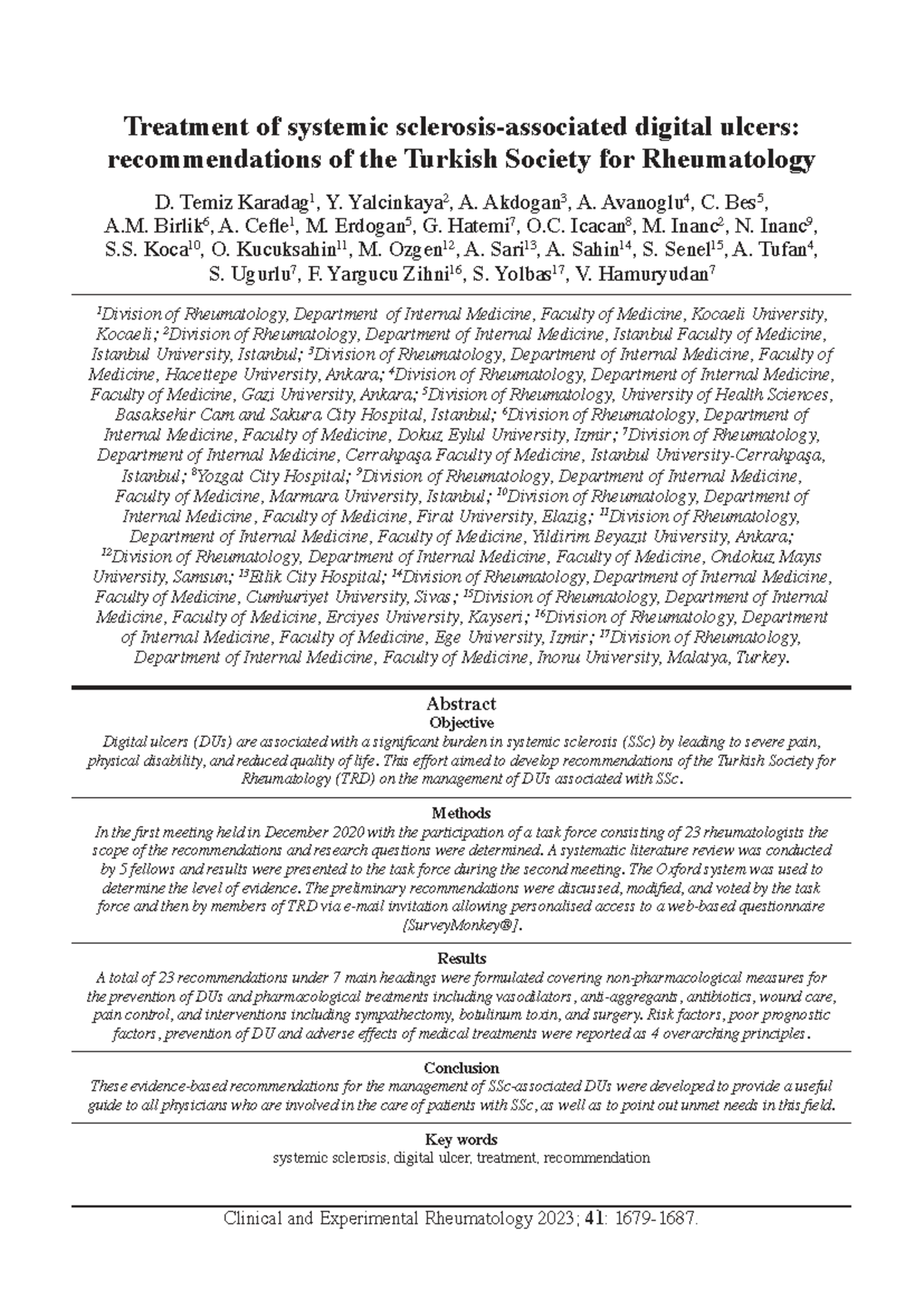 Recommendations for the Treatment of Digital Ulcers in Systemic ...