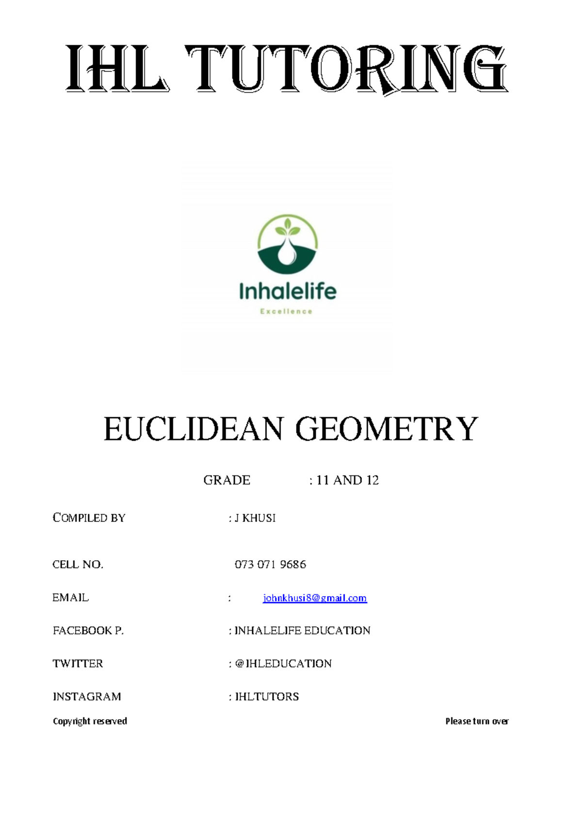 IHL 12 Euclidean Geometry: Lines, Angles, and Triangles Overview - Studocu