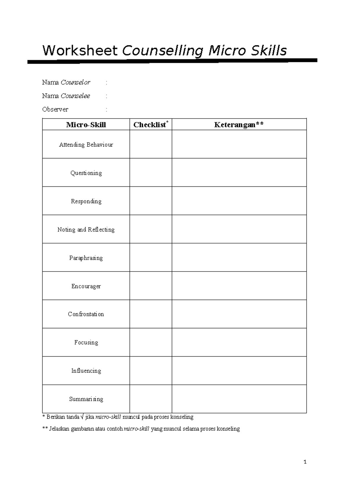 6 Worksheet Microskills dalam Konseling - Worksheet Counselling Micro ...