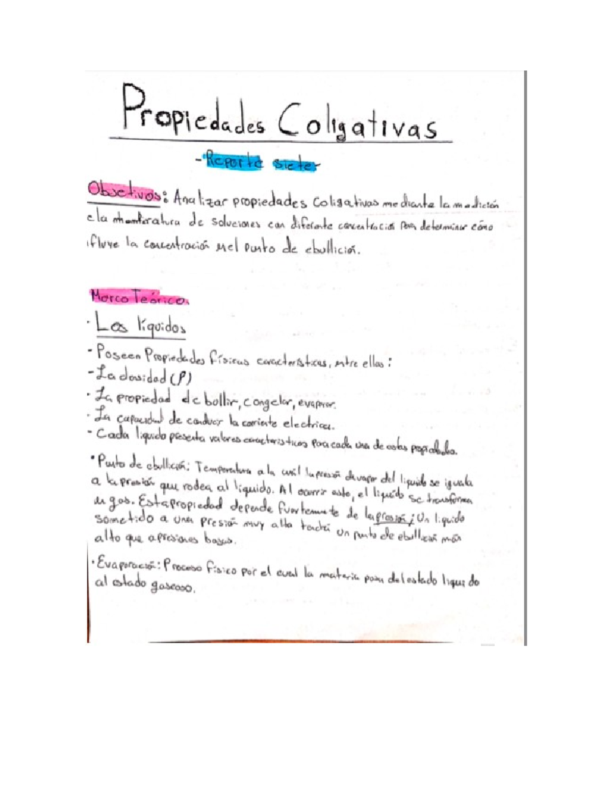 Reporte practica 7 - Oklo - Propiedades Coligativas sicter Objectivos ...