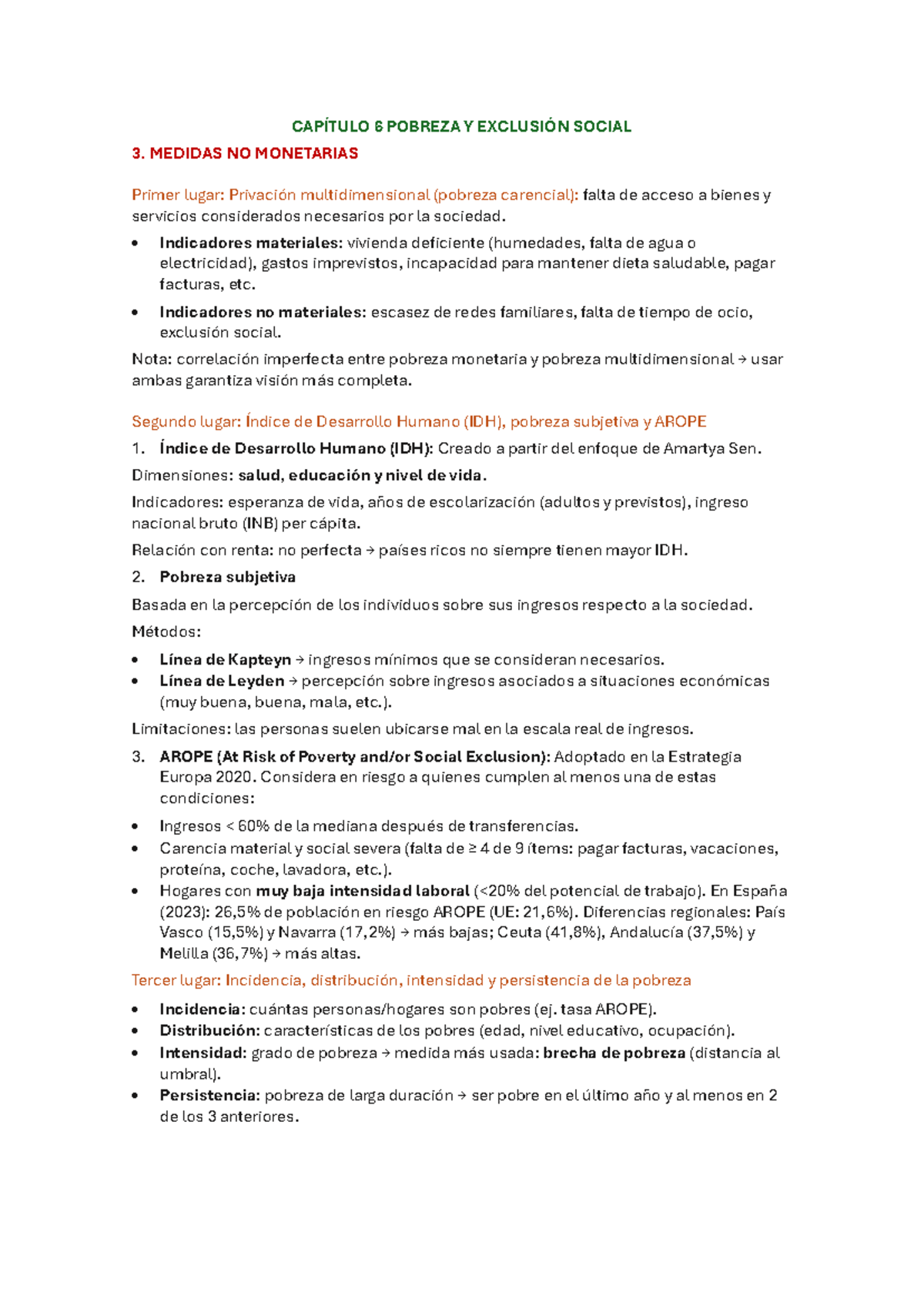 CAPÍTULO 6: POBREZA Y EXCLUSIÓN SOCIAL - MEDIDAS NO MONETARIAS - Studocu