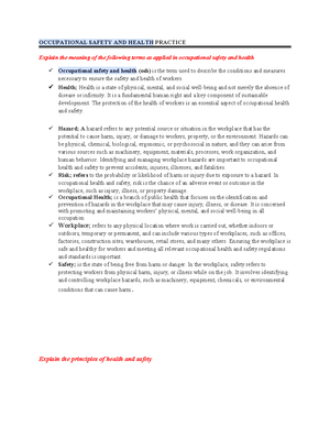 Health and safety notes - OCCUPATIONAL HEALTH AND SAFETY COURSE UNIT ...
