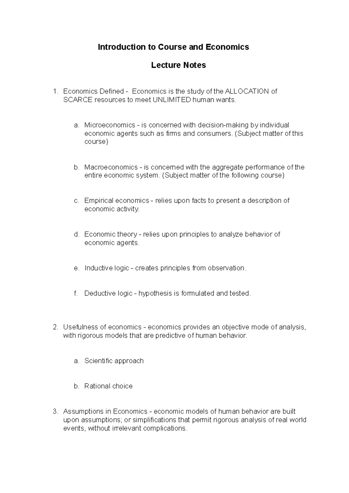EKN11EB ECON115 Unit 1: Intro to Economics & Resource Allocation Notes ...