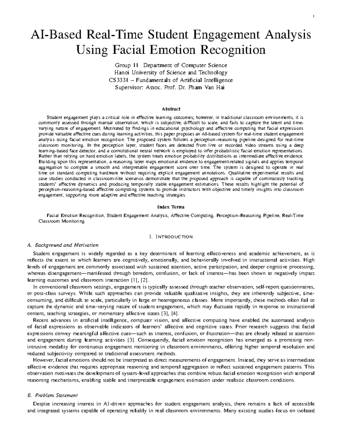 Student Engagement Analysis via Facial Emotion Recognition (CS101 ...
