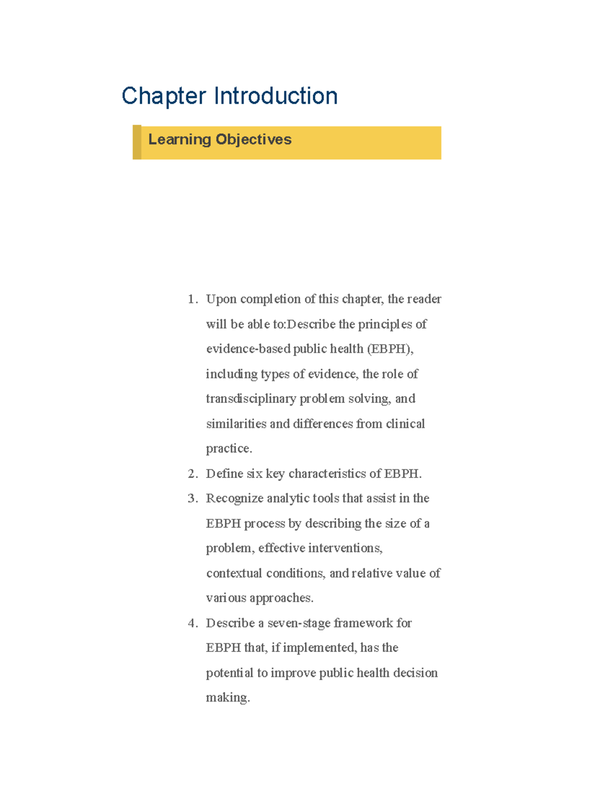 EBPH 101: Chapter Overview & Learning Objectives for Public Health ...