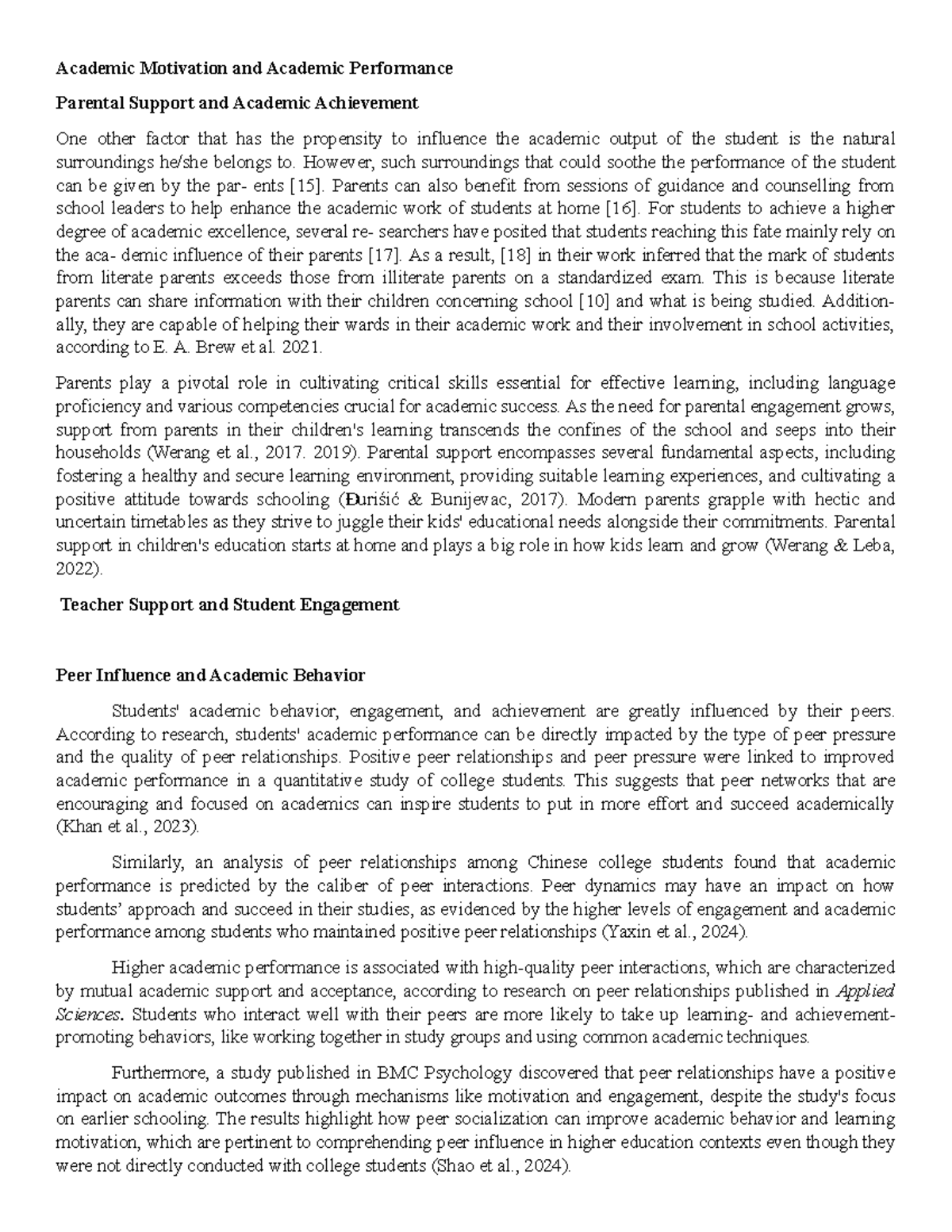 Parental Support and Peer Influence on Academic Performance - Studocu