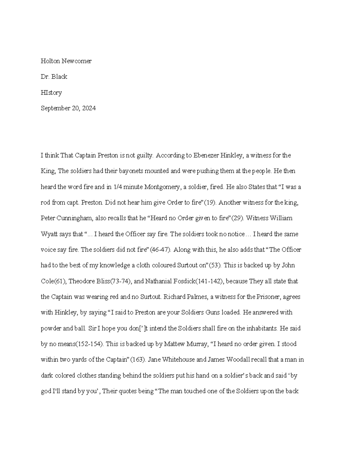Boston Massacre Essay - Examining Captain Preston's Guilt in History ...