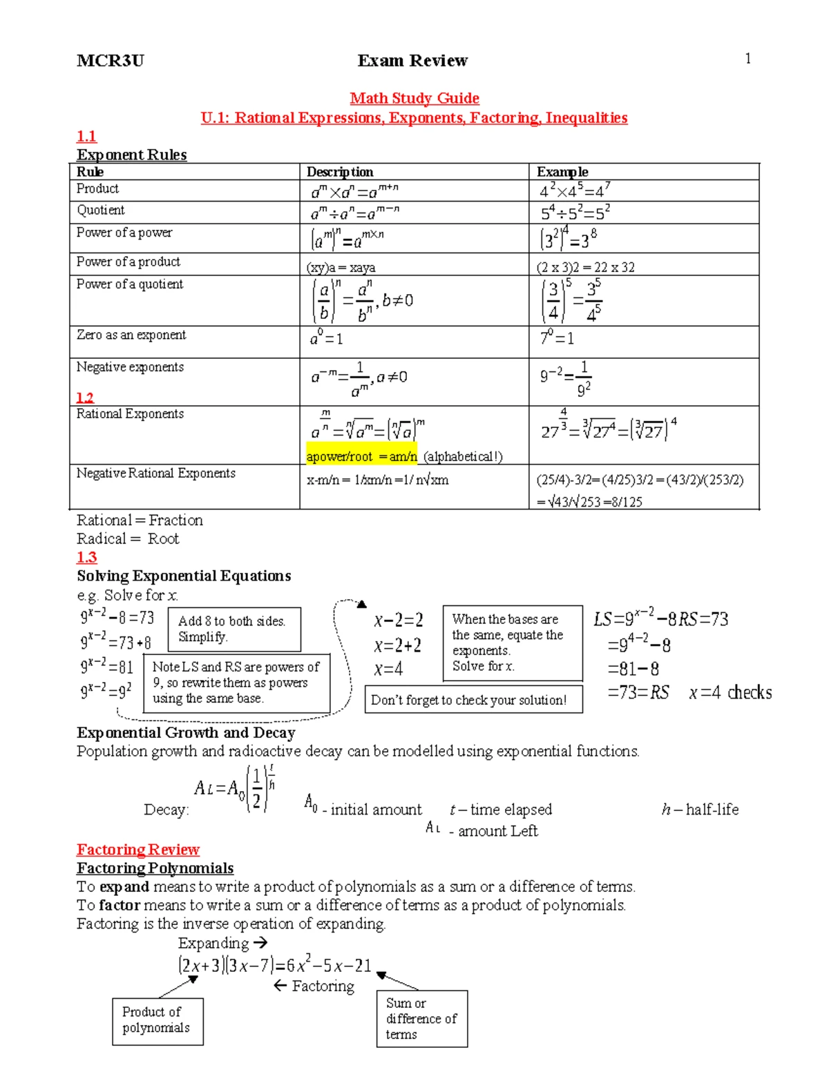 Math 101 - Sample Exam Questions for Practice on Functions and Limits ...