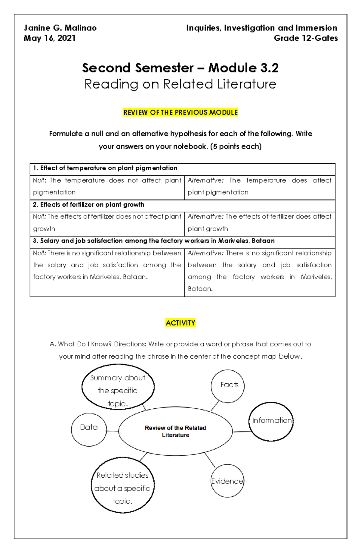 Inquiries-Q3-M3.2 - Second Semester – Module 3. Reading on Related ...