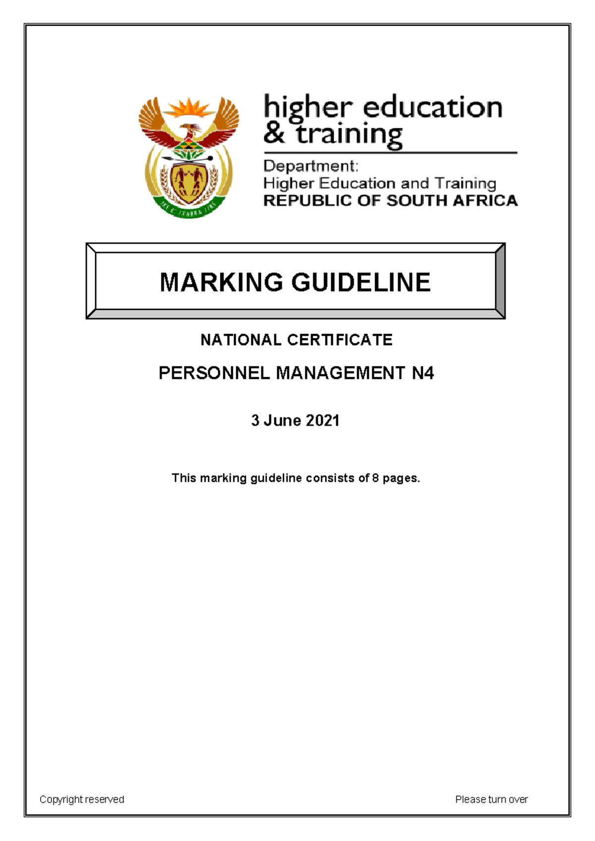 N4 Personnel Management June 2021 Marking Guideline Review - Studocu