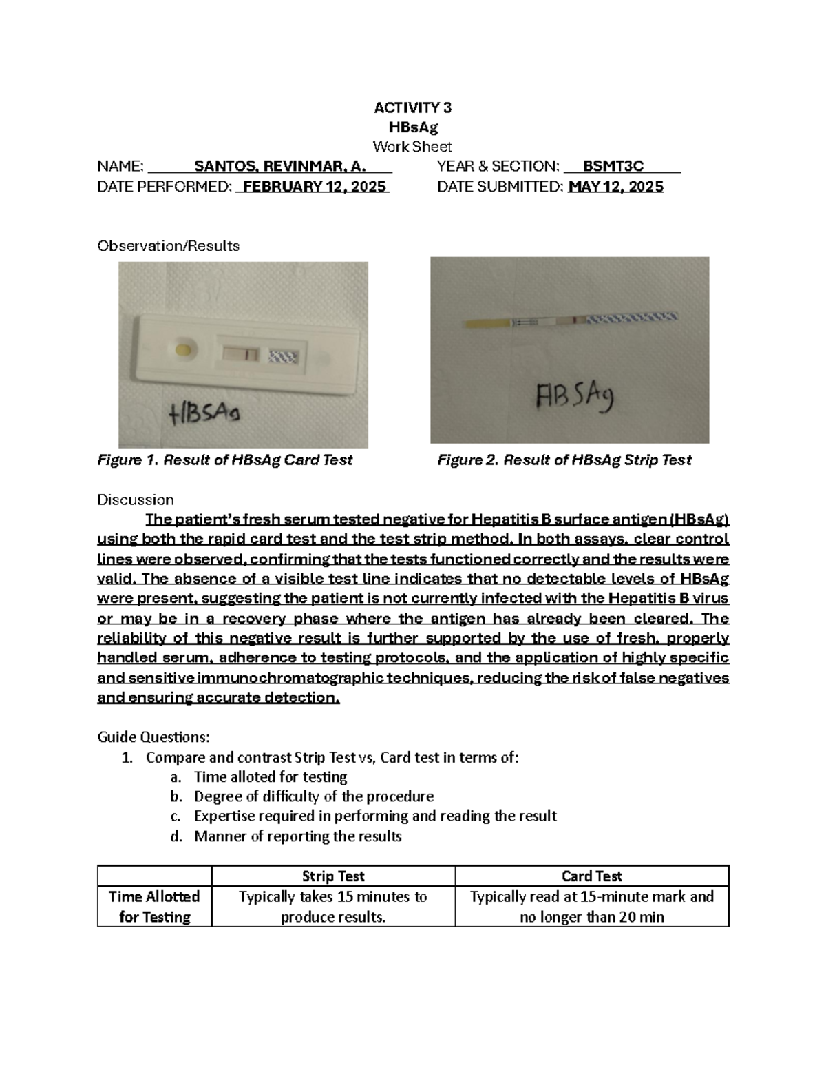 HBsAg Detection: Comparing Strip Test vs Card Test - BSMT3C Lab ...