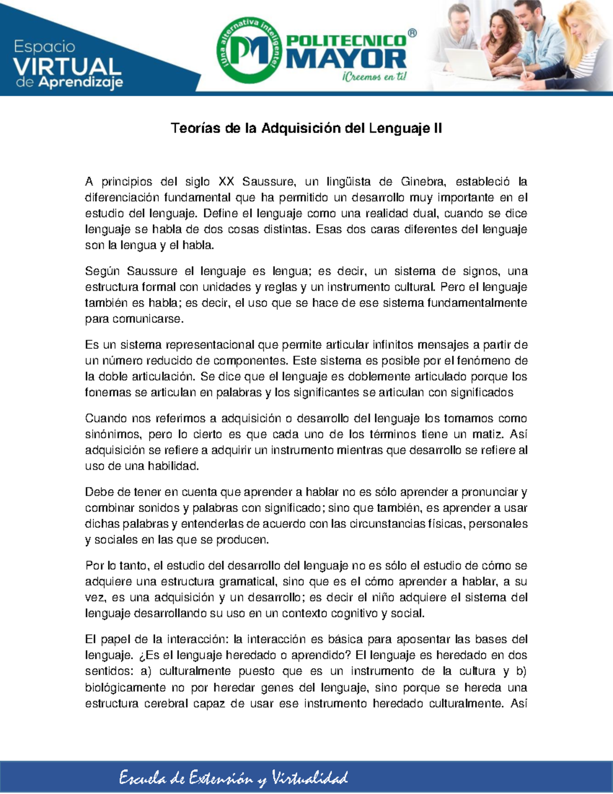 Teorías de la Adquisición del Lenguaje II - Análisis y Enfoques - Studocu