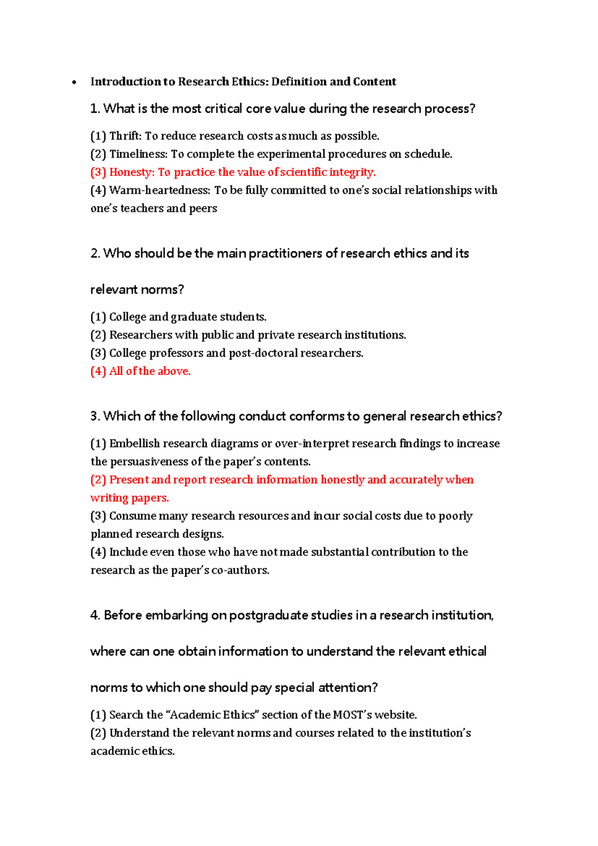 Introduction to Research Ethics - What is the most critical core value ...