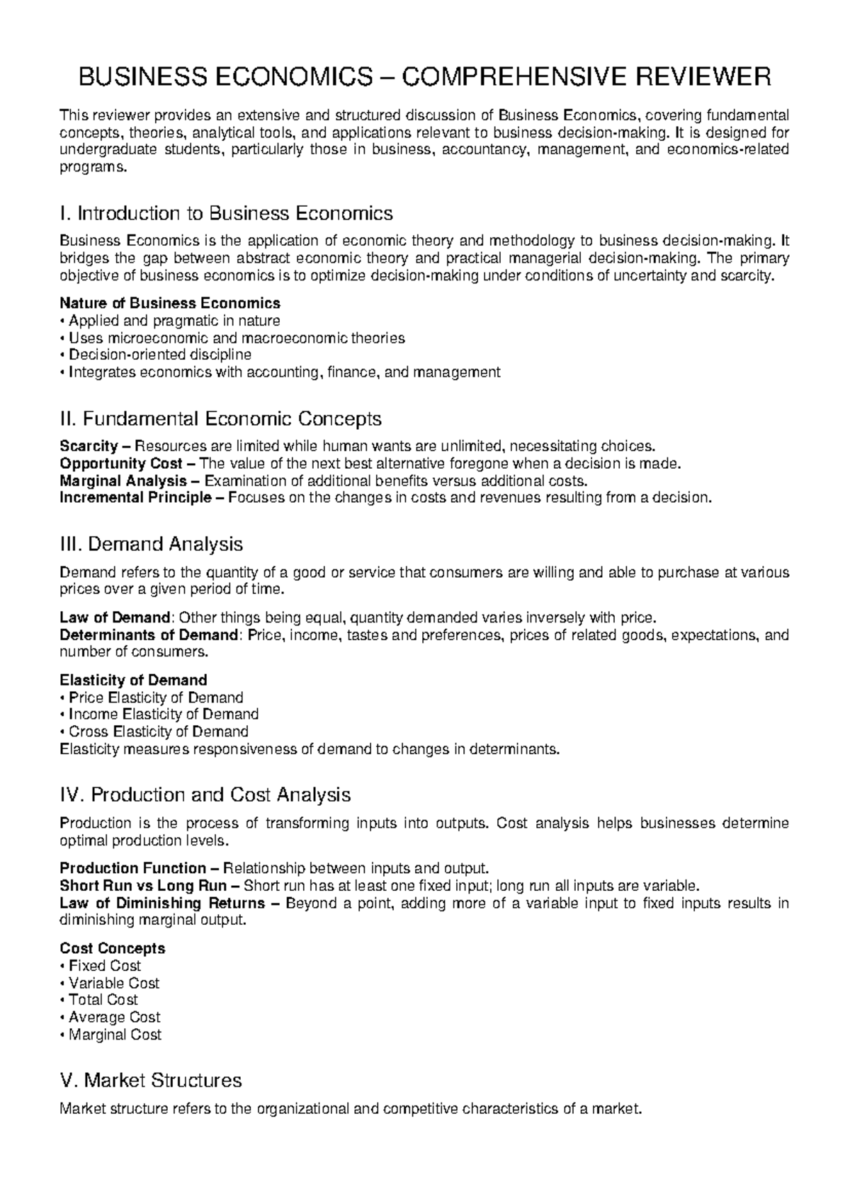 BUSINESS ECONOMICS 101: COMPREHENSIVE REVIEWER FOR STUDENTS - Studocu
