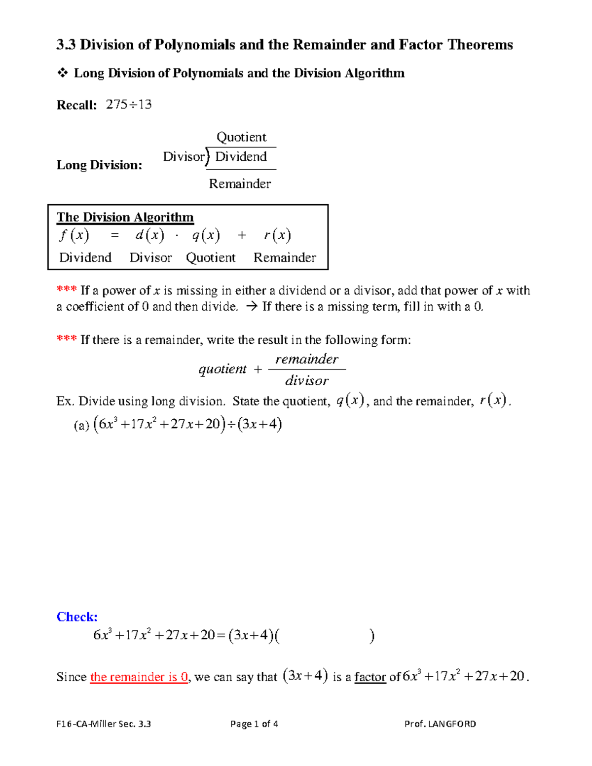 633169353 3.3 Long Division and Synthetic Division of Polynomials - Studocu