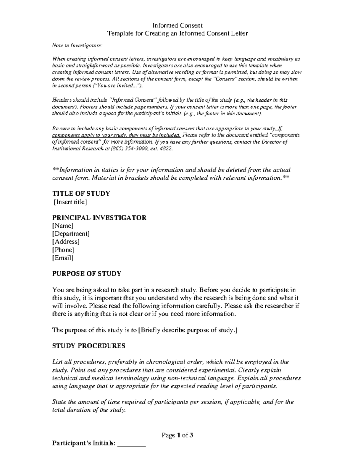 Informed Consent Form Template for Research Studies - Studocu