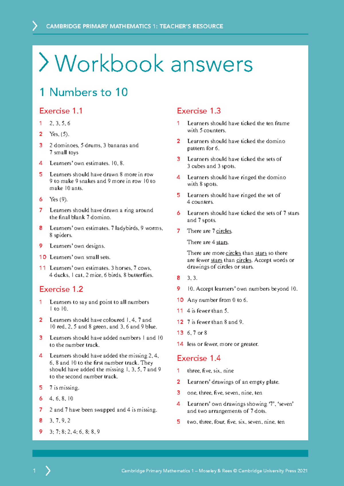 Cambridge primary mathematics WORKBook 1 Answers - Cambridge Primary ...