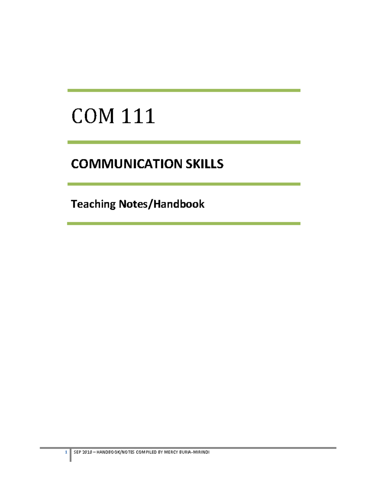 Comm skills manual - Lecture notes 1-12 - Communication Skills - UoN ...