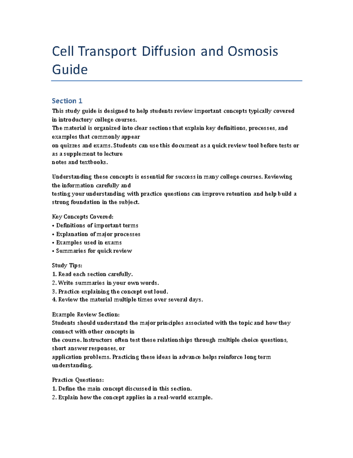 Cell Transport: Diffusion & Osmosis Study Guide - Studocu