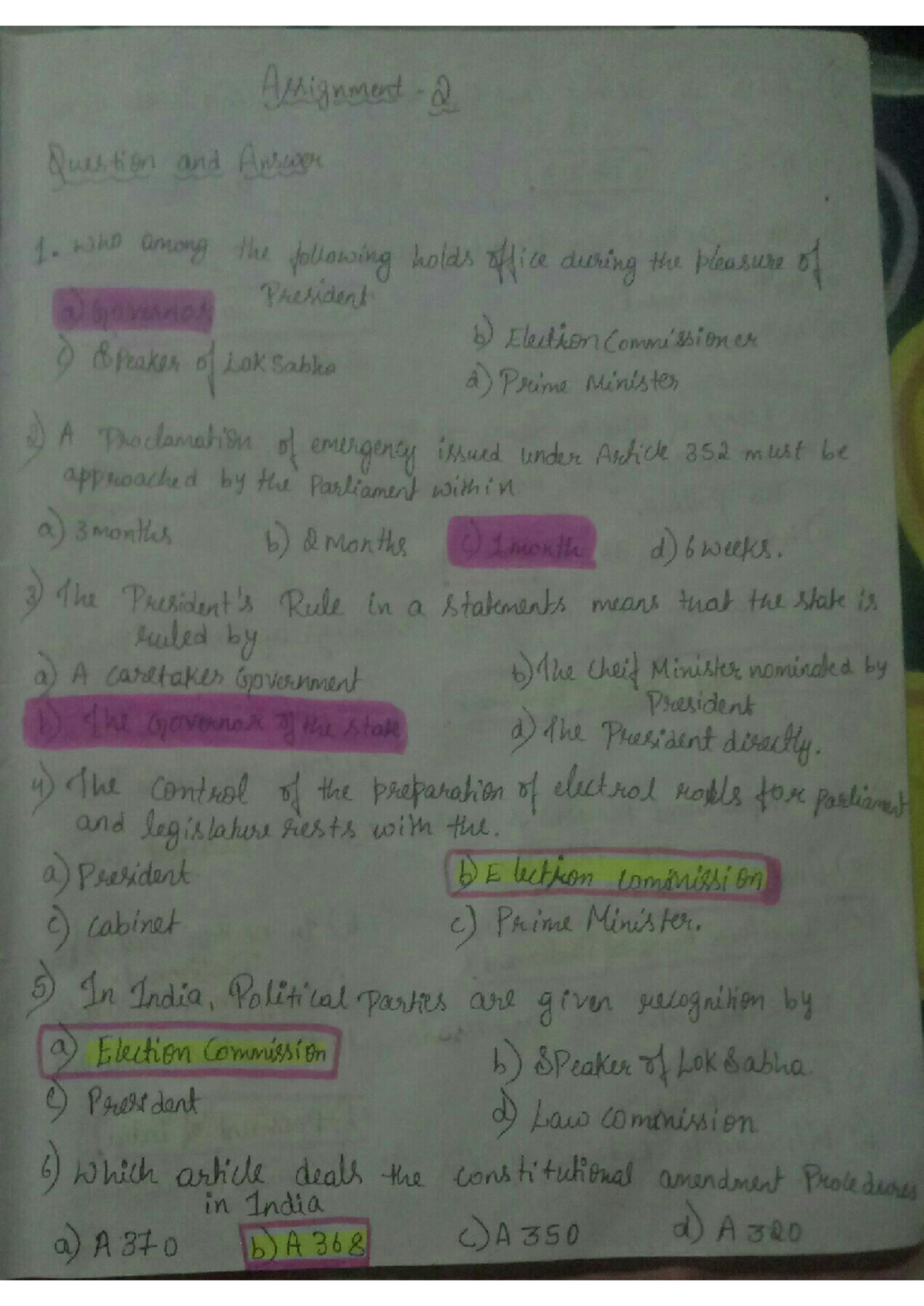 IC 1 - Indian constitution assignment 2 question and answer guide - Studocu