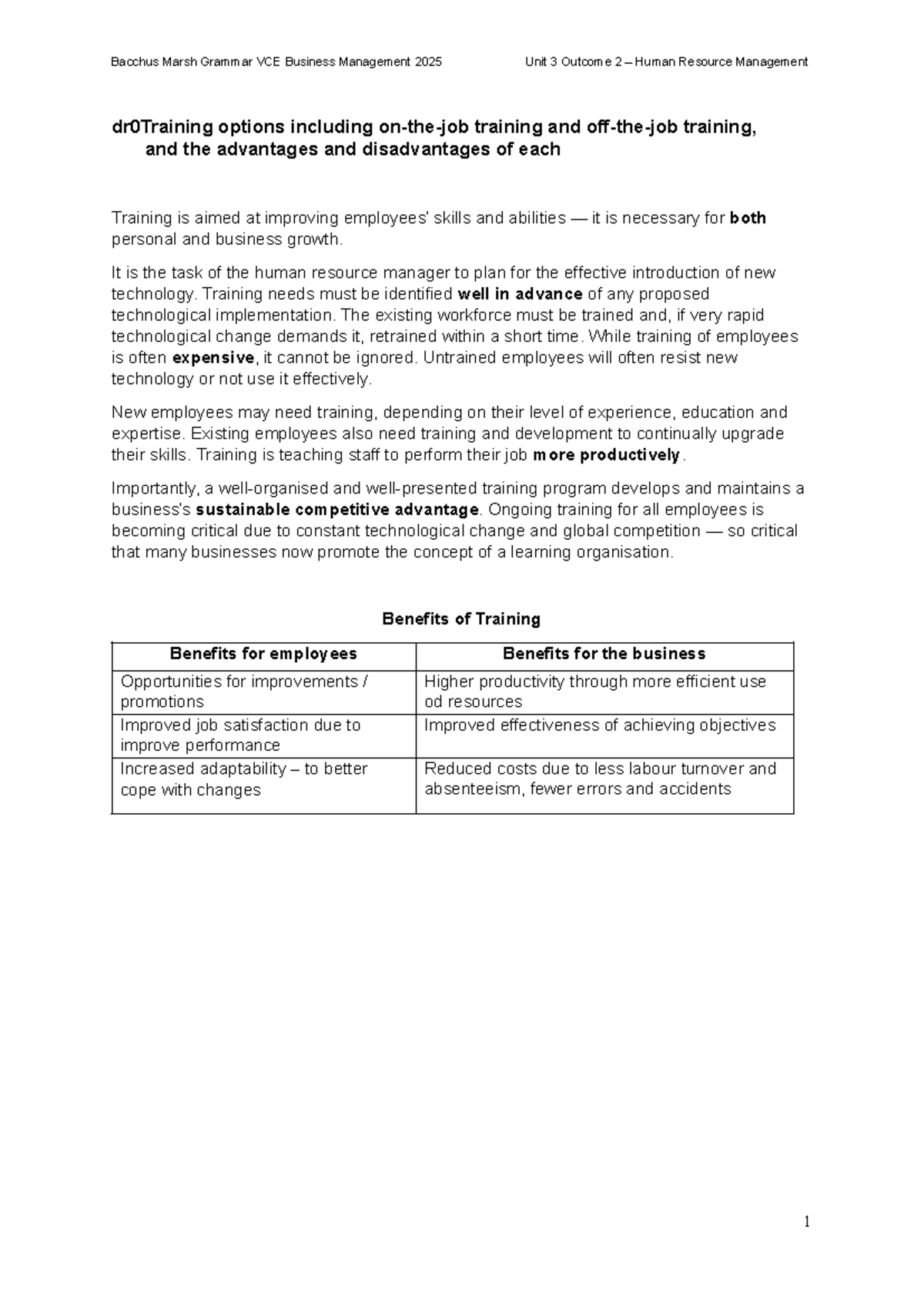 Bacchus Marsh Grammar VCE Business Management 2025 Unit 3 Training ...