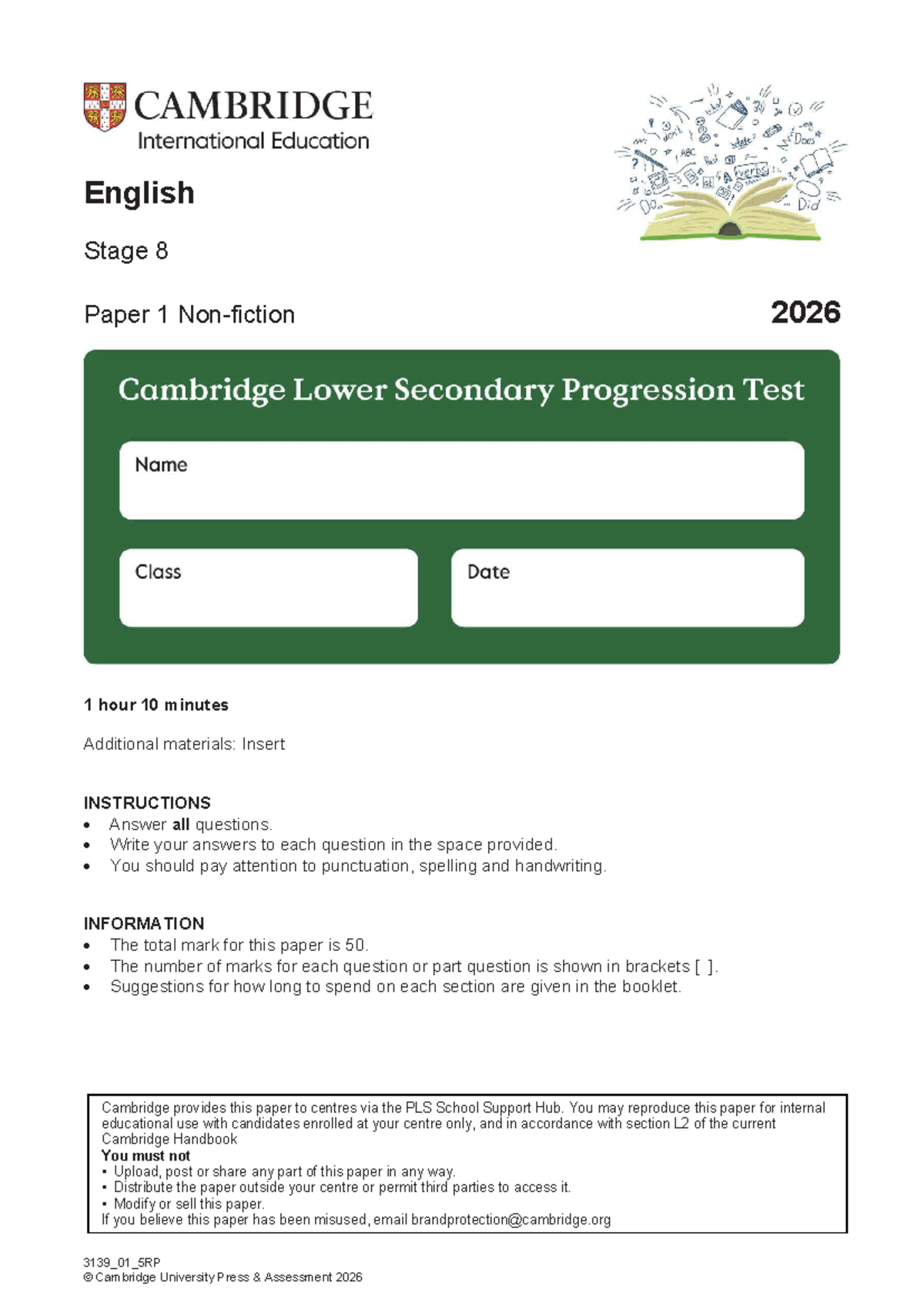 English Stage 8 2026 Live Progression Test Paper 1 - Studocu