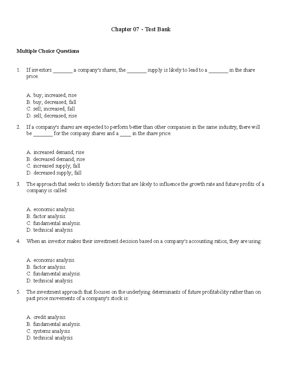 Ch 7 - Test Bank for Chapter 7: Multiple Choice Questions on ...