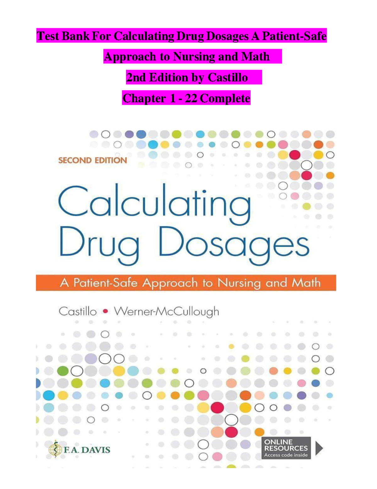Test Bank for Calculating Drug Dosages: Nursing & Math 2nd Ed. Chapters ...