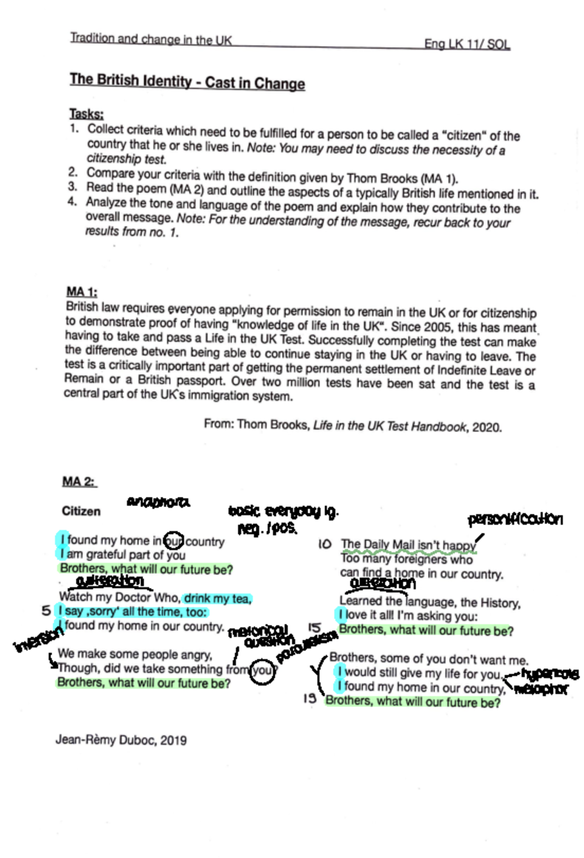 Eng LK 11 - British Identity: Tradition, Change & Poetic Analysis - Studocu