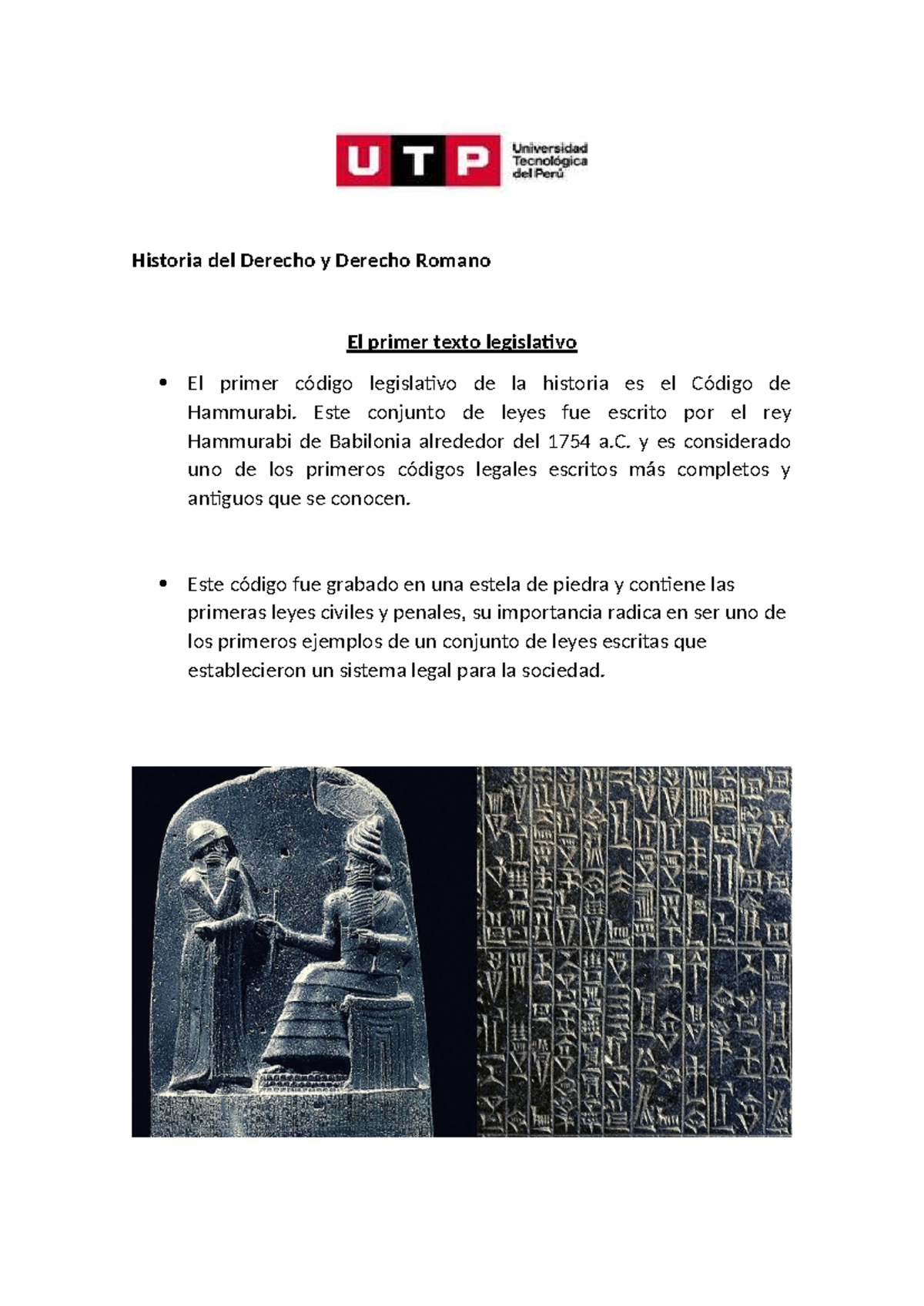 Historia del Derecho y Derecho Romano: El Código de Hammurabi - Studocu