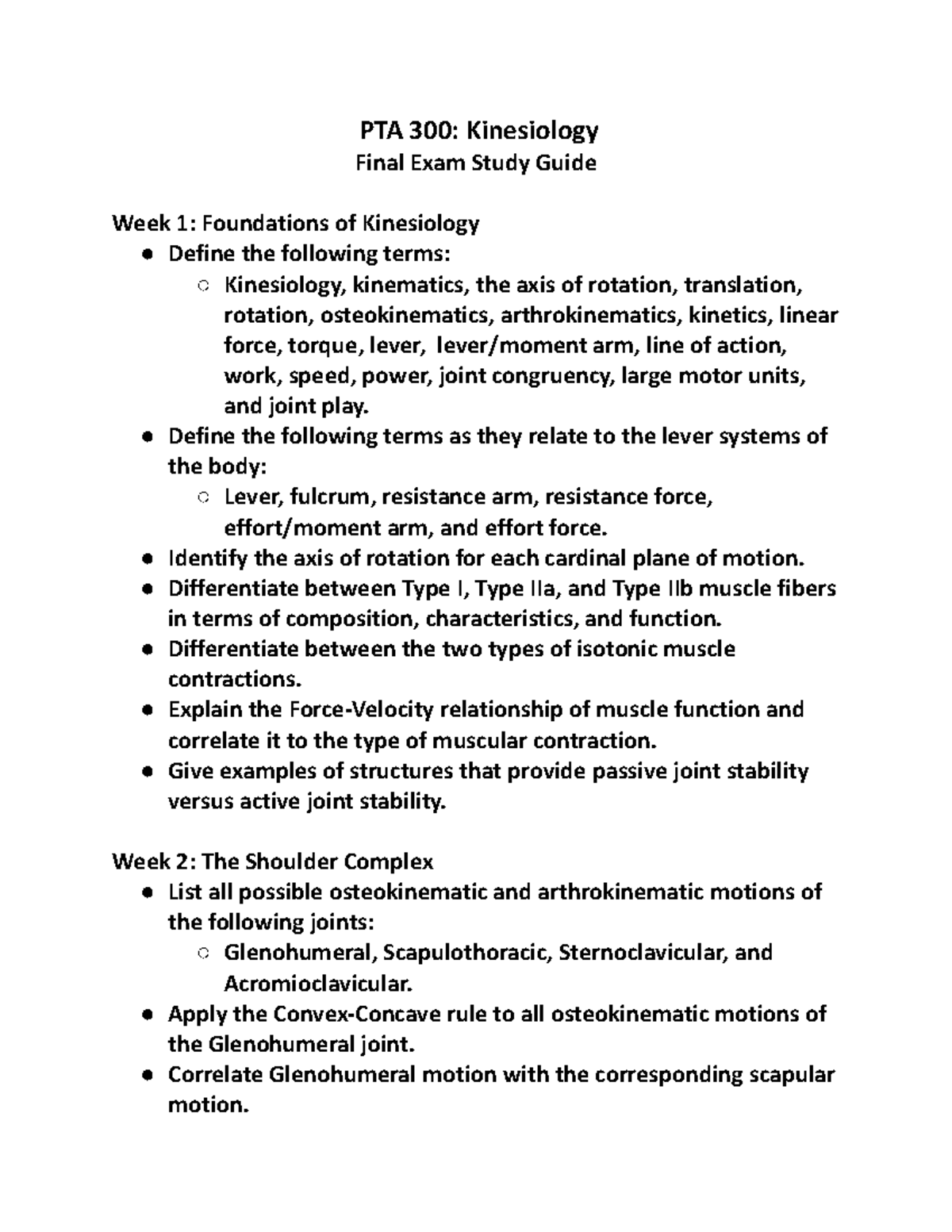 PTA 300: Kinesiology Final Exam Study Guide - Key Concepts & Tests ...