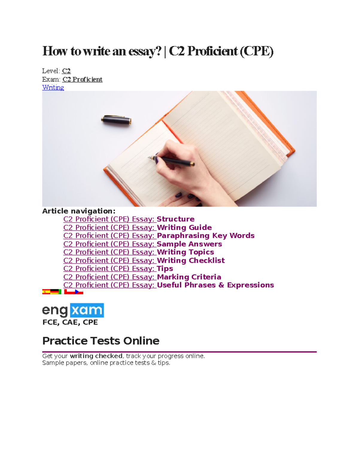 C2 Proficient (CPE) Essay Writing Guide: Structure & Tips - Studocu