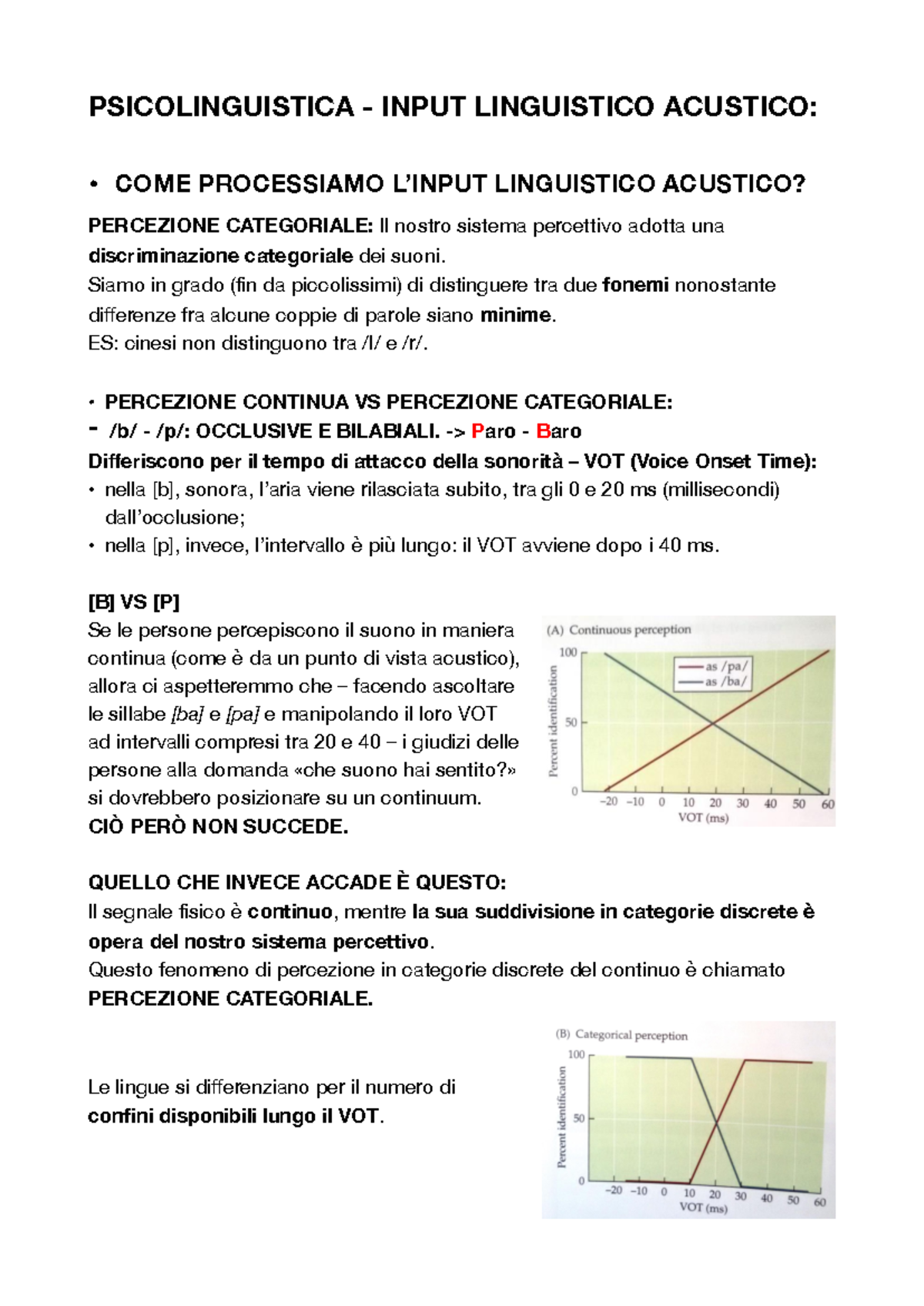 Linguistica Acustica: La Percezione Categoriale dell'Input ...
