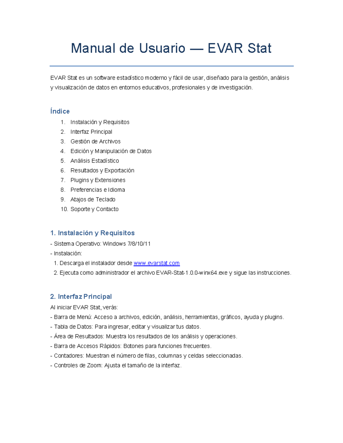 Manual de Usuario EVAR Stat: Guía Completa y Funcionalidades - Studocu