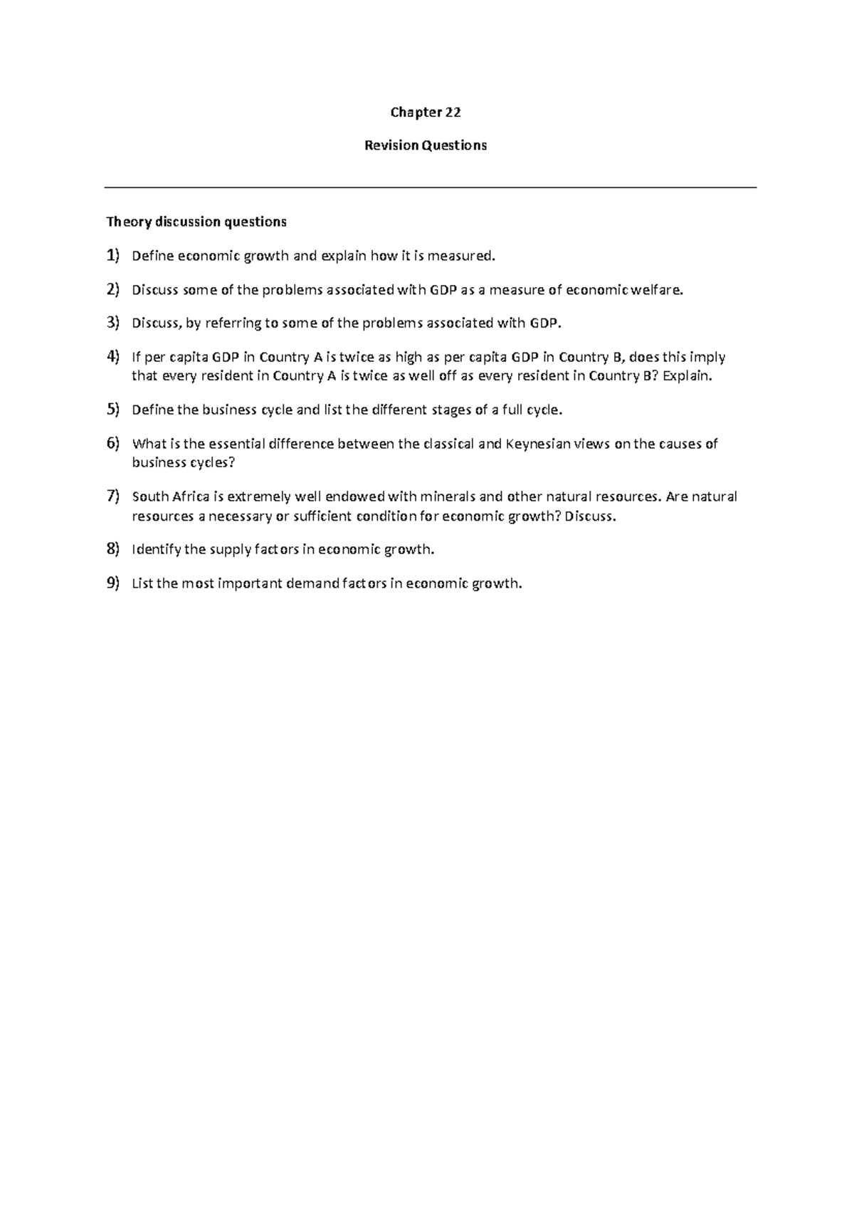 Chapter 22 - Economic Growth & Business Cycle Revision Questions - Studocu