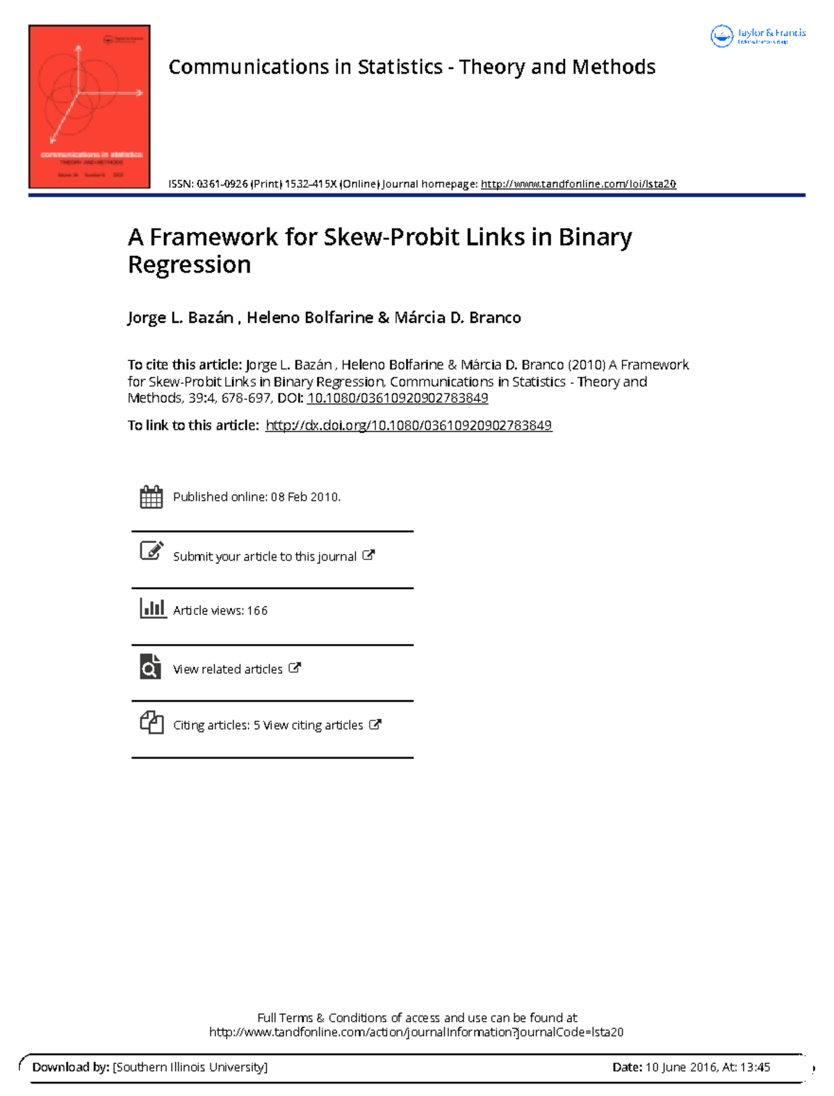 A Framework for Skew Probit Links in Binary Regression - Full Terms ...
